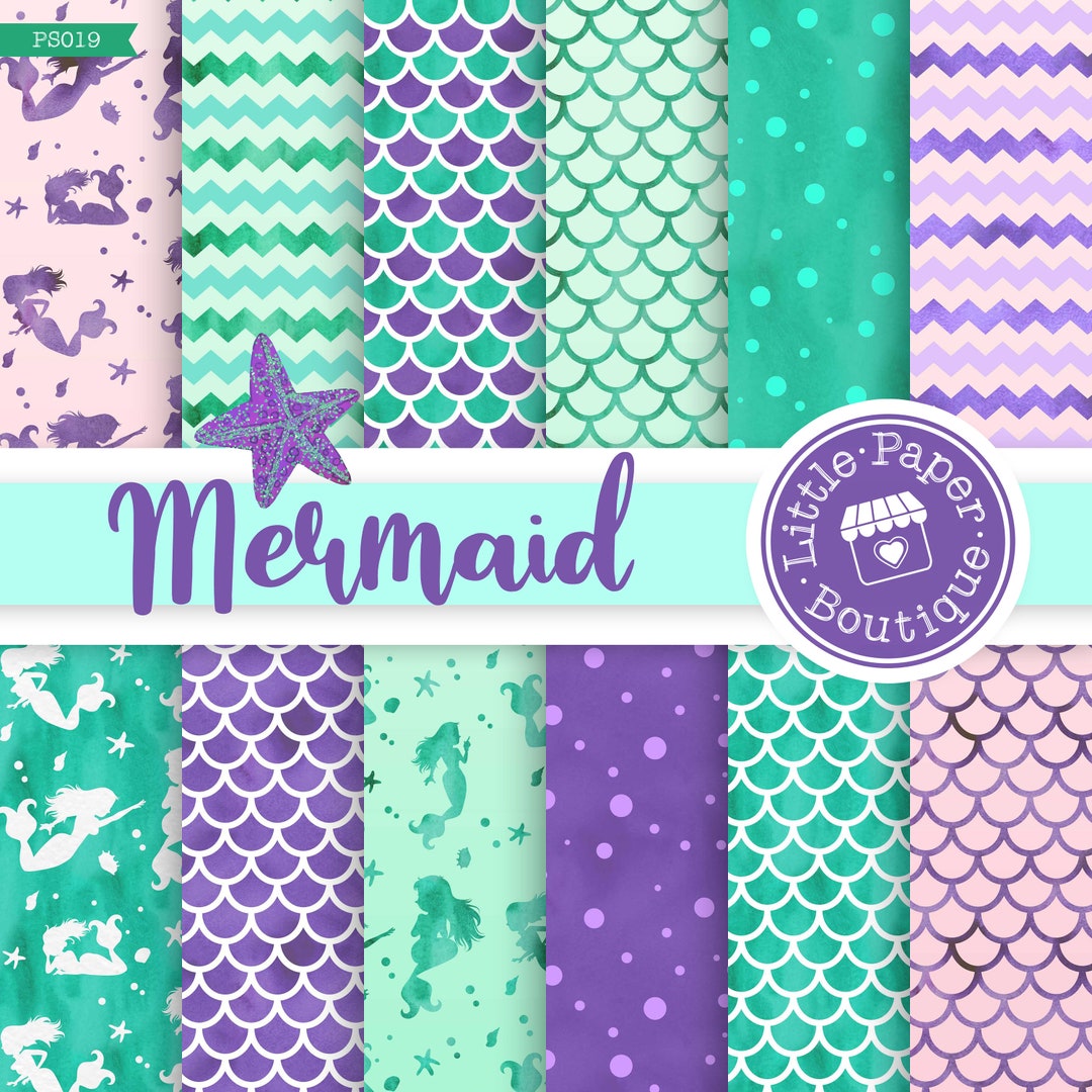 Mermaid Glitter Digital Papers, Nautical Papers, Ocean Papers, Glitter ...