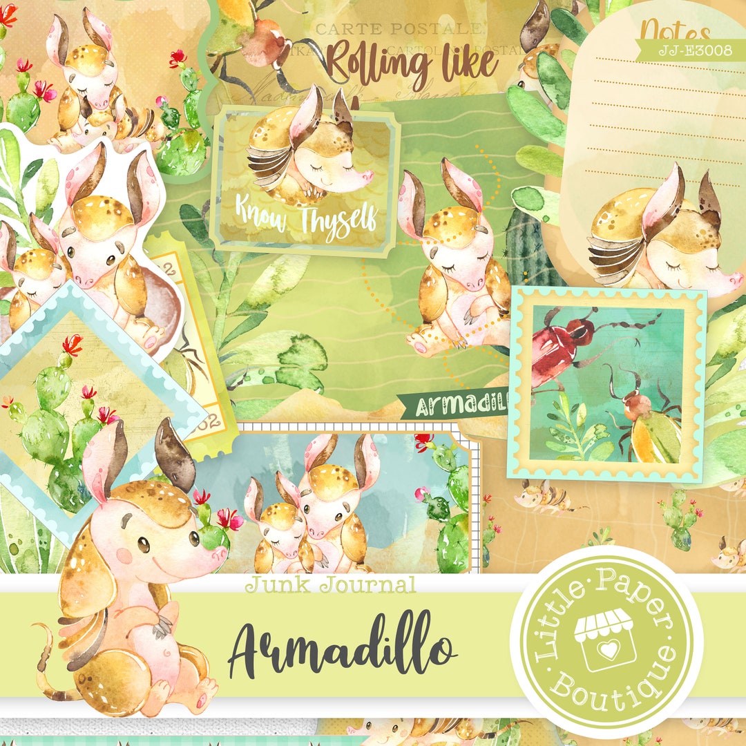 Armadillo Desert Animal Digital Junk Journal Kit FULL KIT With Scrapbook Printable Papers ...