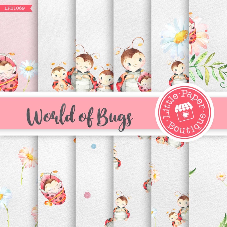 Ladybug Digital Paper, Sweet Ladybug Scrapbook Papers, Commercial Use ...