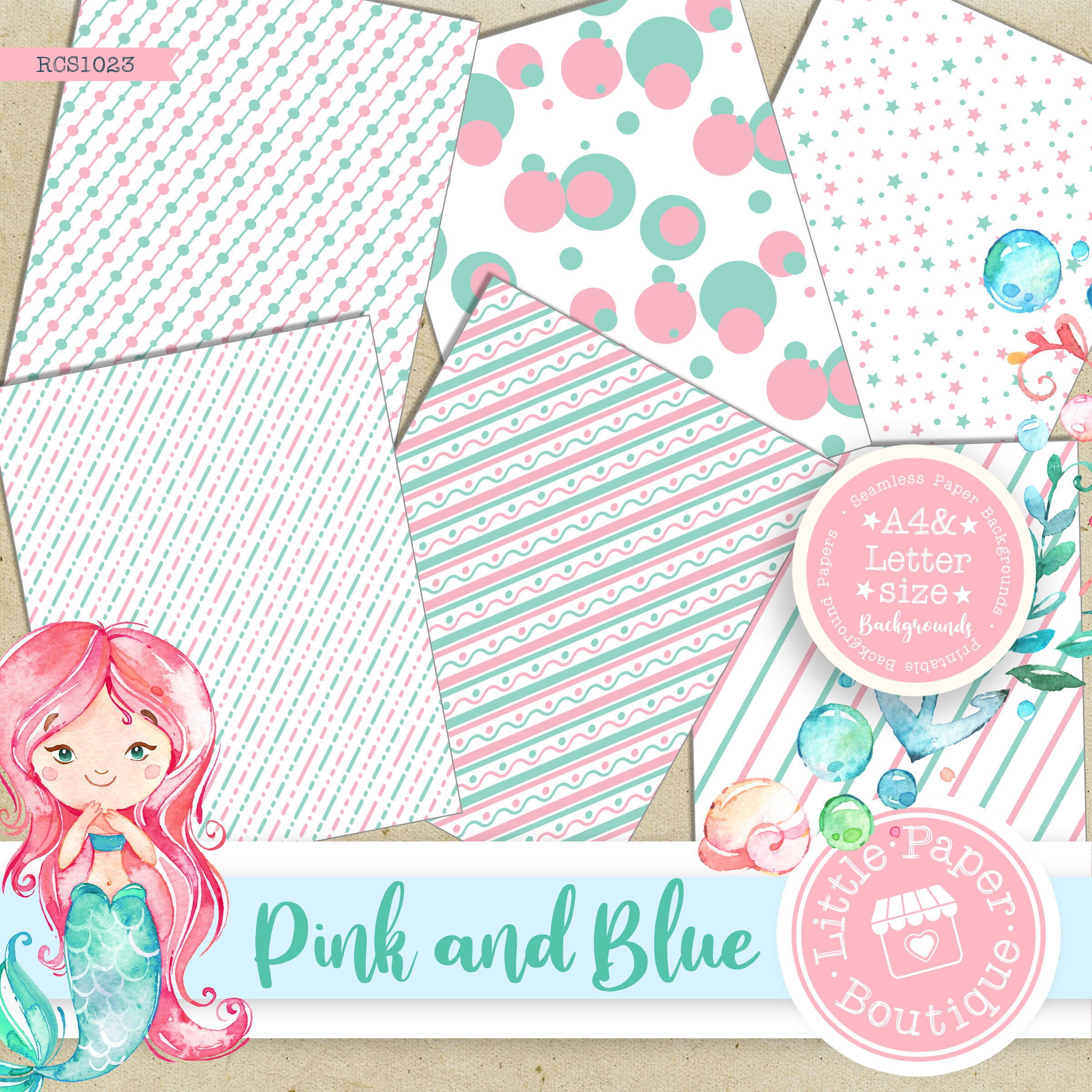 SEAMLESS A4 Letter Mermaid Digital Papers, Nautical Papers, Ocean ...