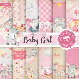 Baby Elephant Girl Digital Junk Journal Kit (FULL KIT) With Ephemera ...