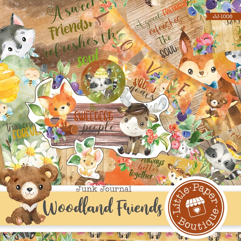 Forest Friends Woodlands Animals Digital Junk Journal Elements - Etsy