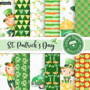 St Patricks Day Digital Paper, Watercolor Leprechaun, Watercolor Paper ...
