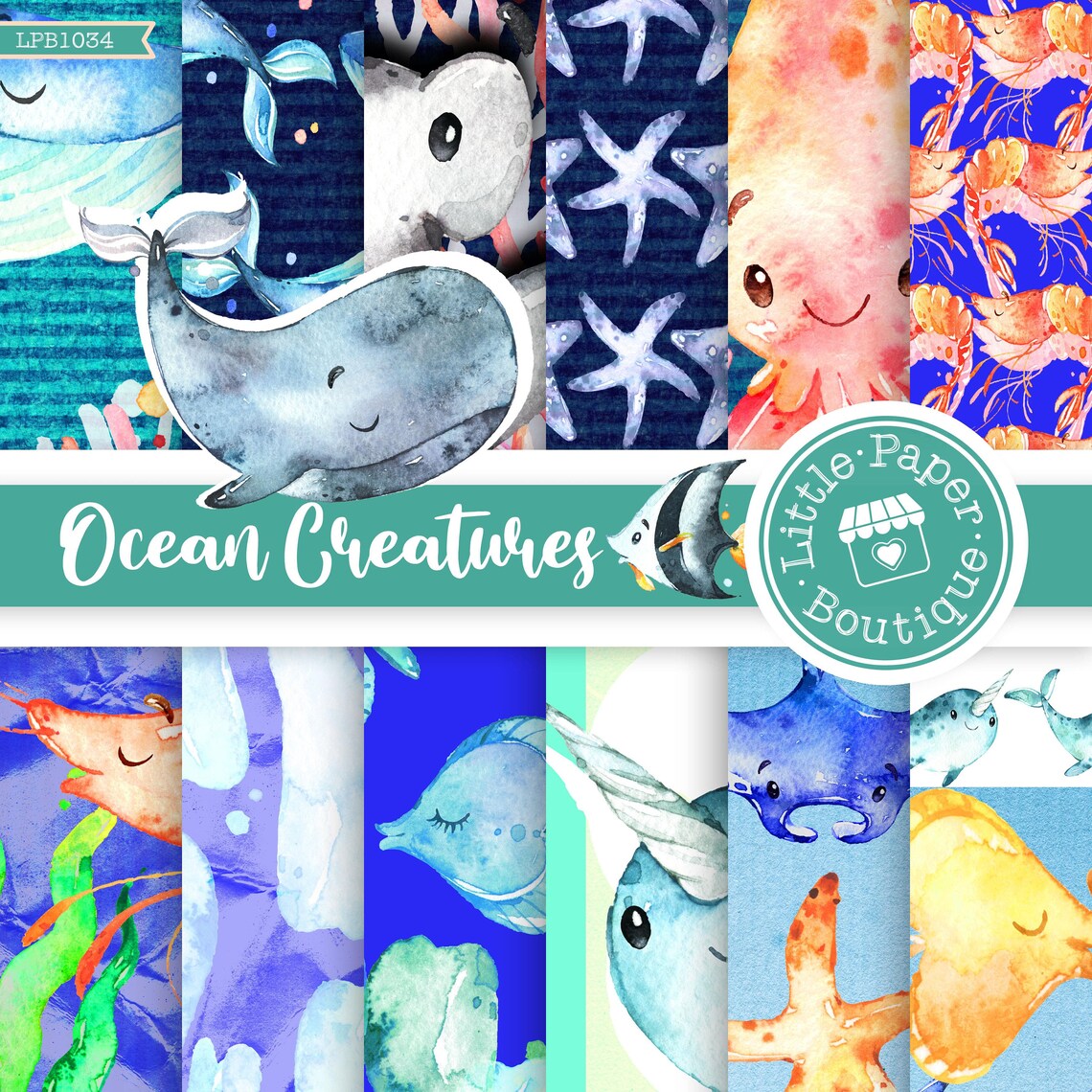 Sea Animals Digital Paper Setunder the Sea Digital Paper - Etsy