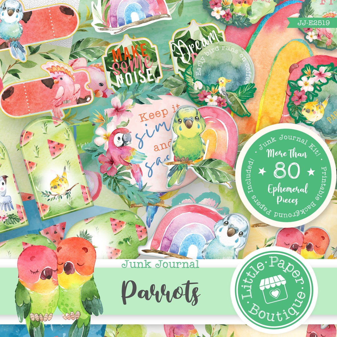 Summer Birds Parrots Digital Junk Journal Kit (FULL KIT) With Scrapbook ...