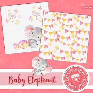 Baby Girl Digital Paper, Baby Presents, Baby Shower, Baby Elephant ...