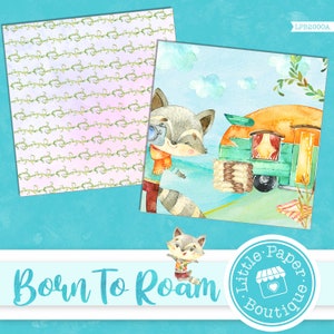 Camping Digital Paper Pack, Raccoon Digital Background, Camping Caravan ...