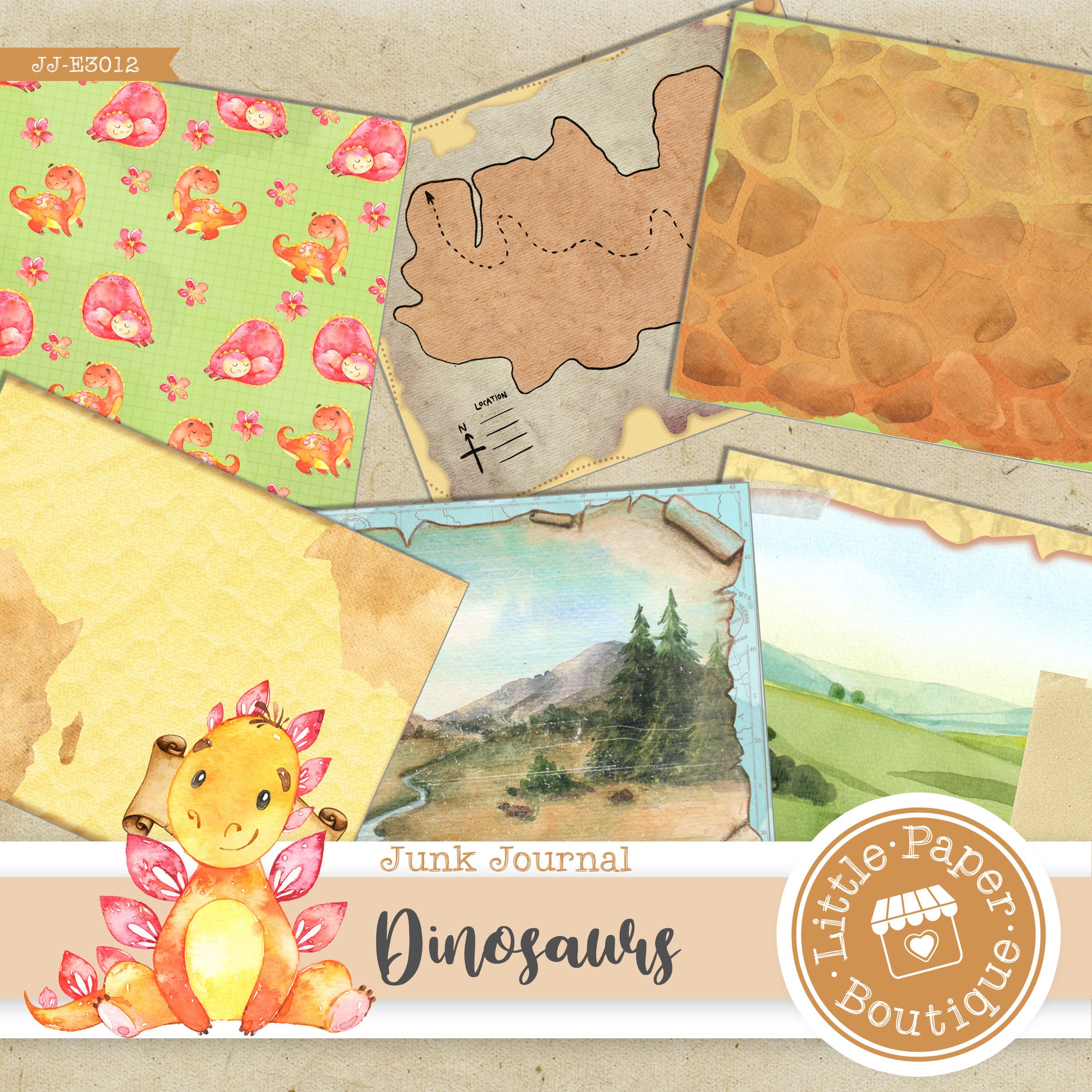 Dinosaur Jurassic Digital Junk Journal Kit (FULL KIT) With Scrapbook ...