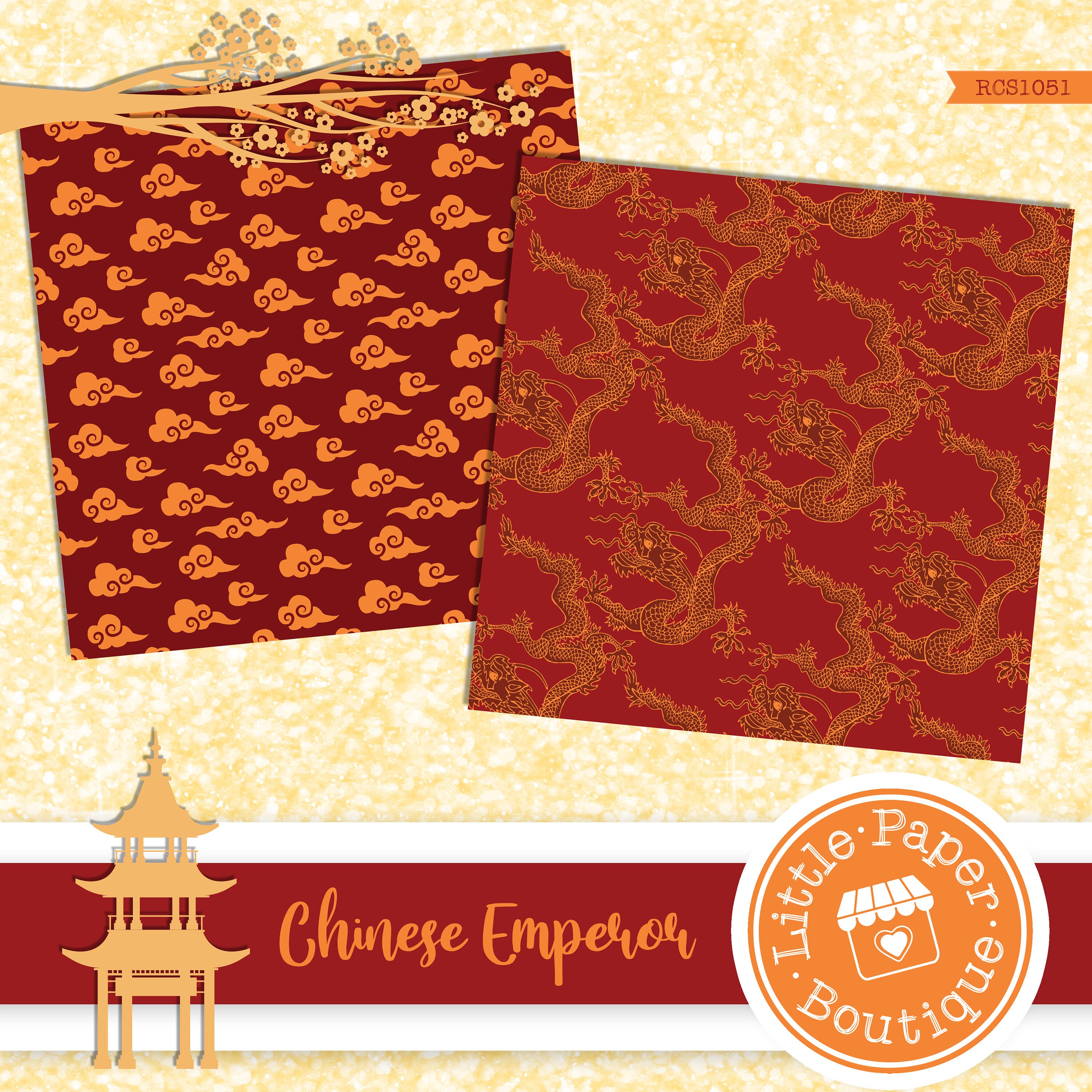 SEAMLESS Vintage Chinese Dragon Art Digital Paper Pack. Red & Gold ...