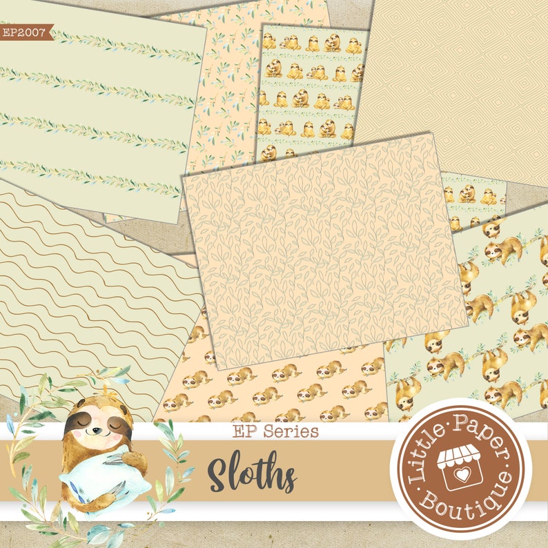 Amazonian Lazy Sloths Digital Printable Paper With Ephemera Elements ...