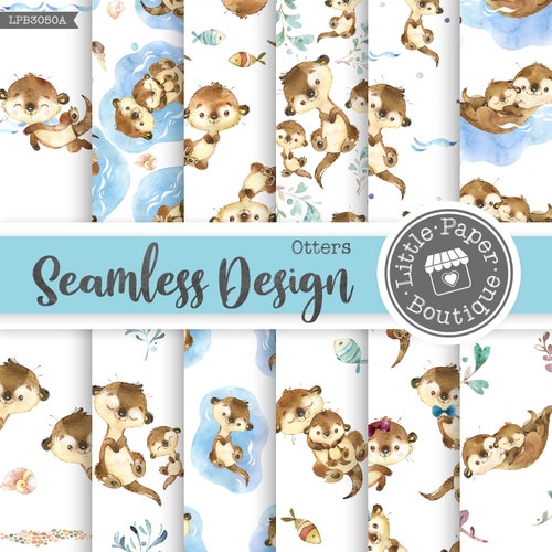 Otter Scrapbook Paperswatercolor Otterscute Otters and Sea - Etsy