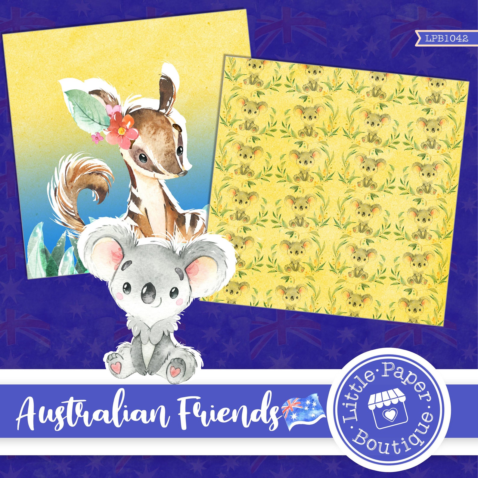 Australian Animals Digital Paper Kangaroo Koala Emu - Etsy