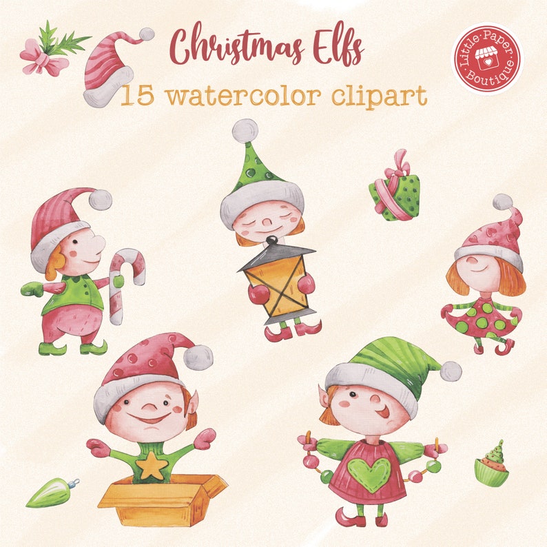 Elf Clipart Christmas Elves Watercolor Elf Clipart Santas - Etsy UK