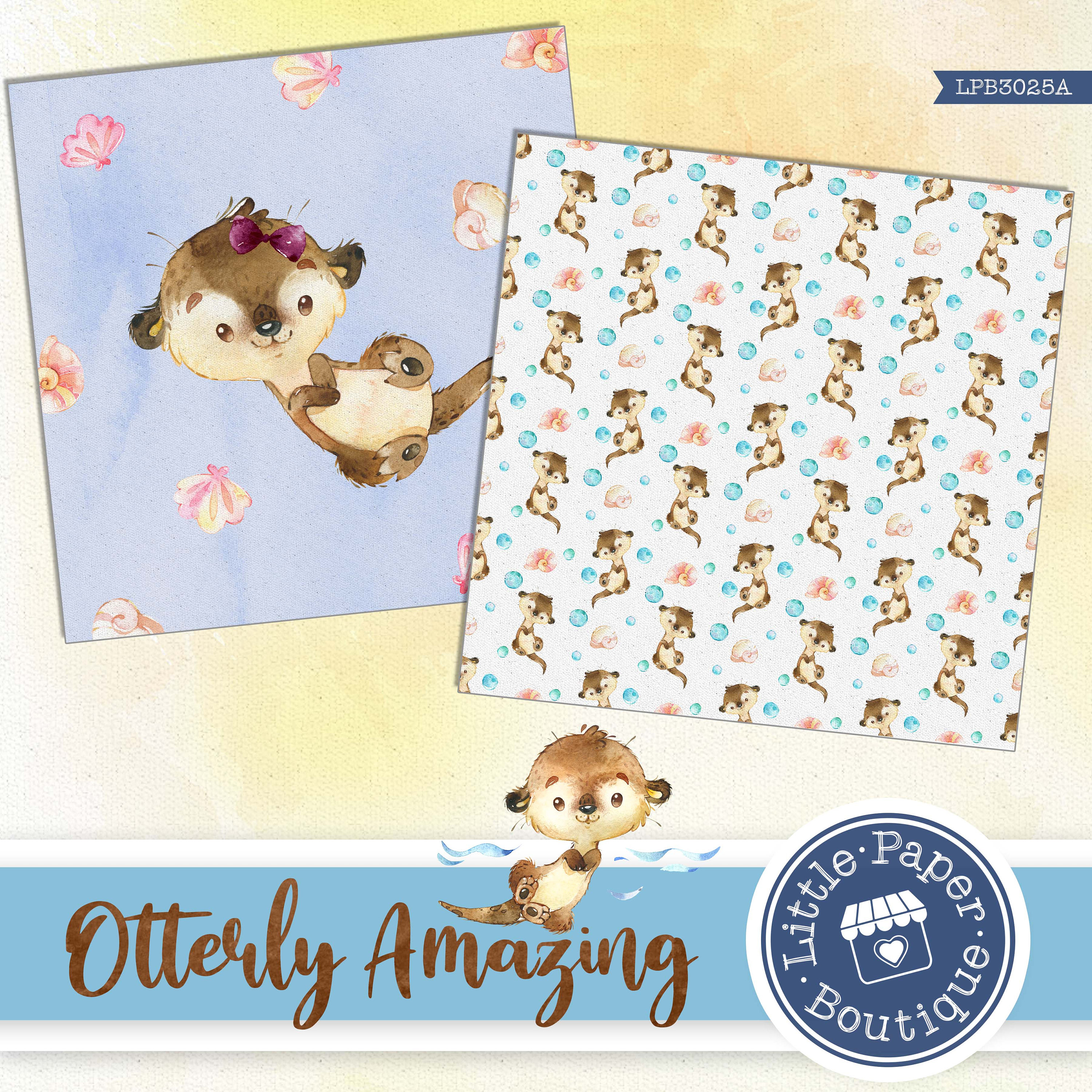 Otter Scrapbook Papers,watercolor Otters,cute Otters and Sea Creatures ...