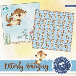Otter Scrapbook Papers,watercolor Otters,cute Otters and Sea Creatures ...
