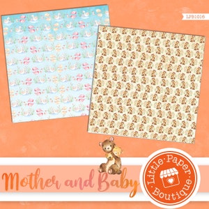 Nursery Digital Paper Pack, Mommy and Me Digital Papers, Baby Animal ...