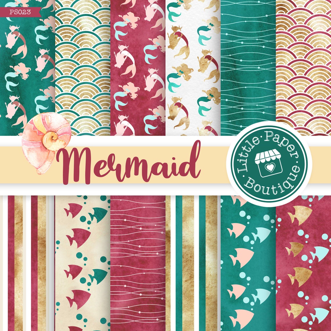 Mermaid Glitter Digital Papers Nautical Papers Ocean Papers | Etsy