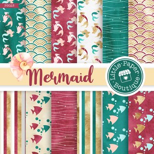 Mermaid Glitter Digital Papers, Nautical Papers, Ocean Papers, Glitter ...