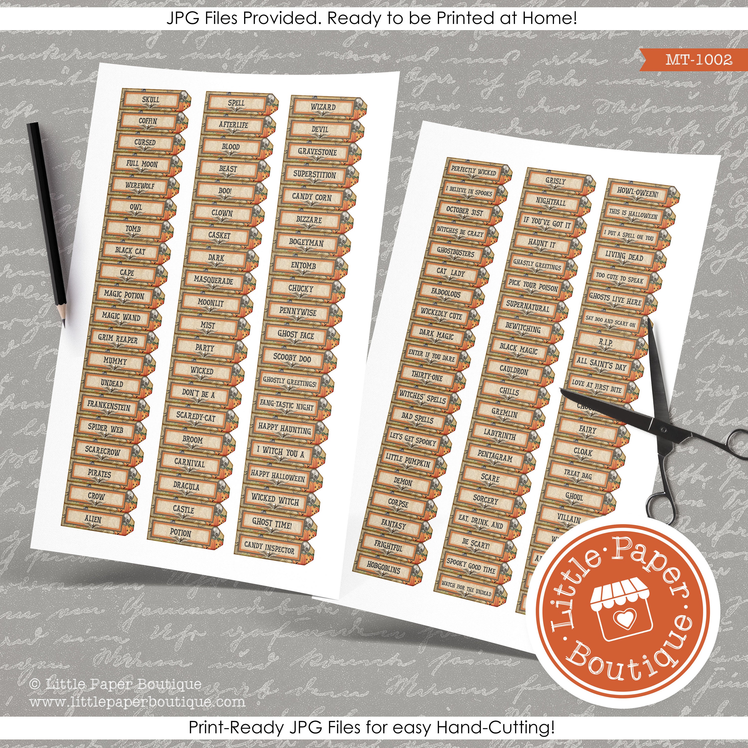 Junk Journal Labels, Quotes, Halloween Words, Printable Digital Collage ...
