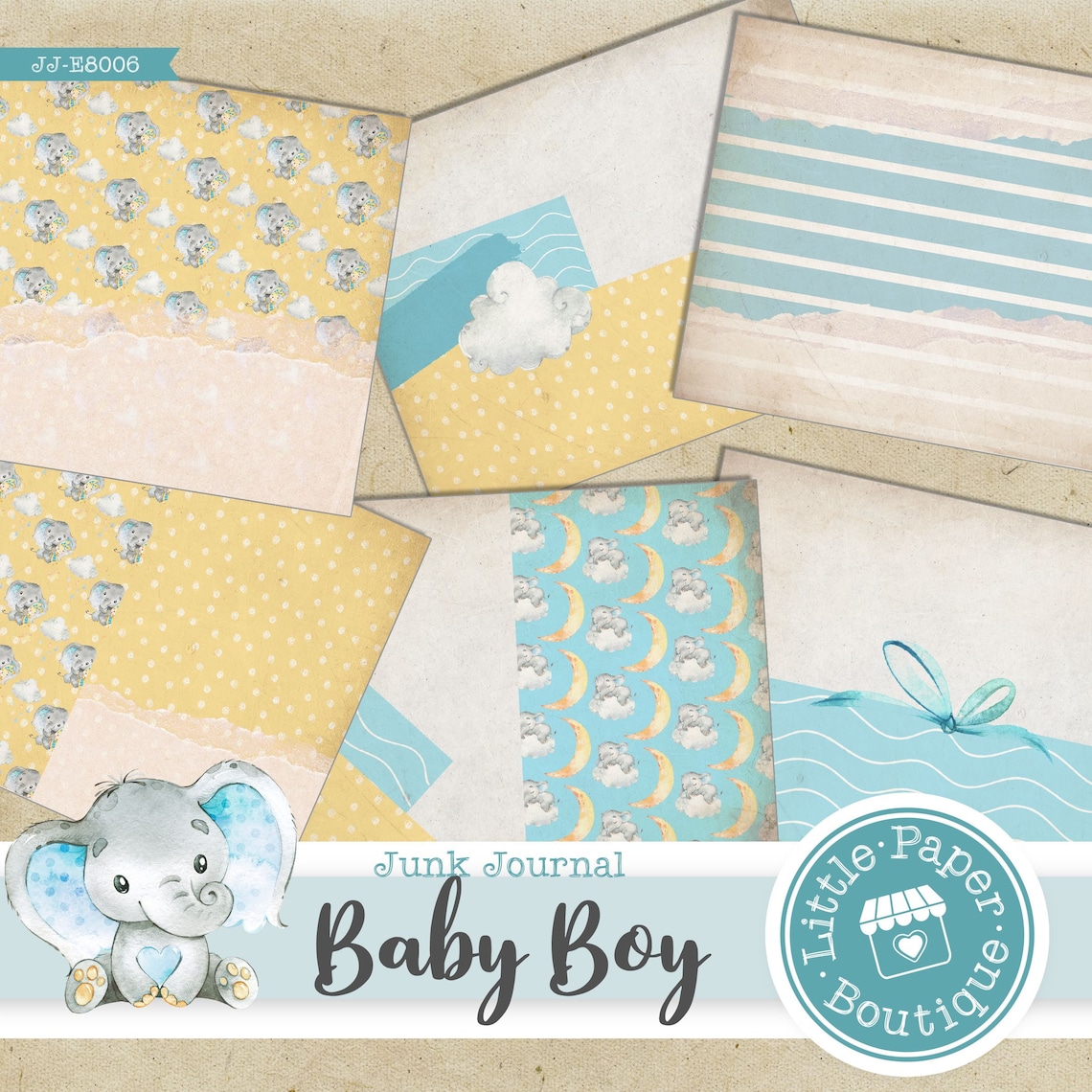 Baby Elephant Boy Digital Junk Journal Kit FULL KIT Ephemera - Etsy
