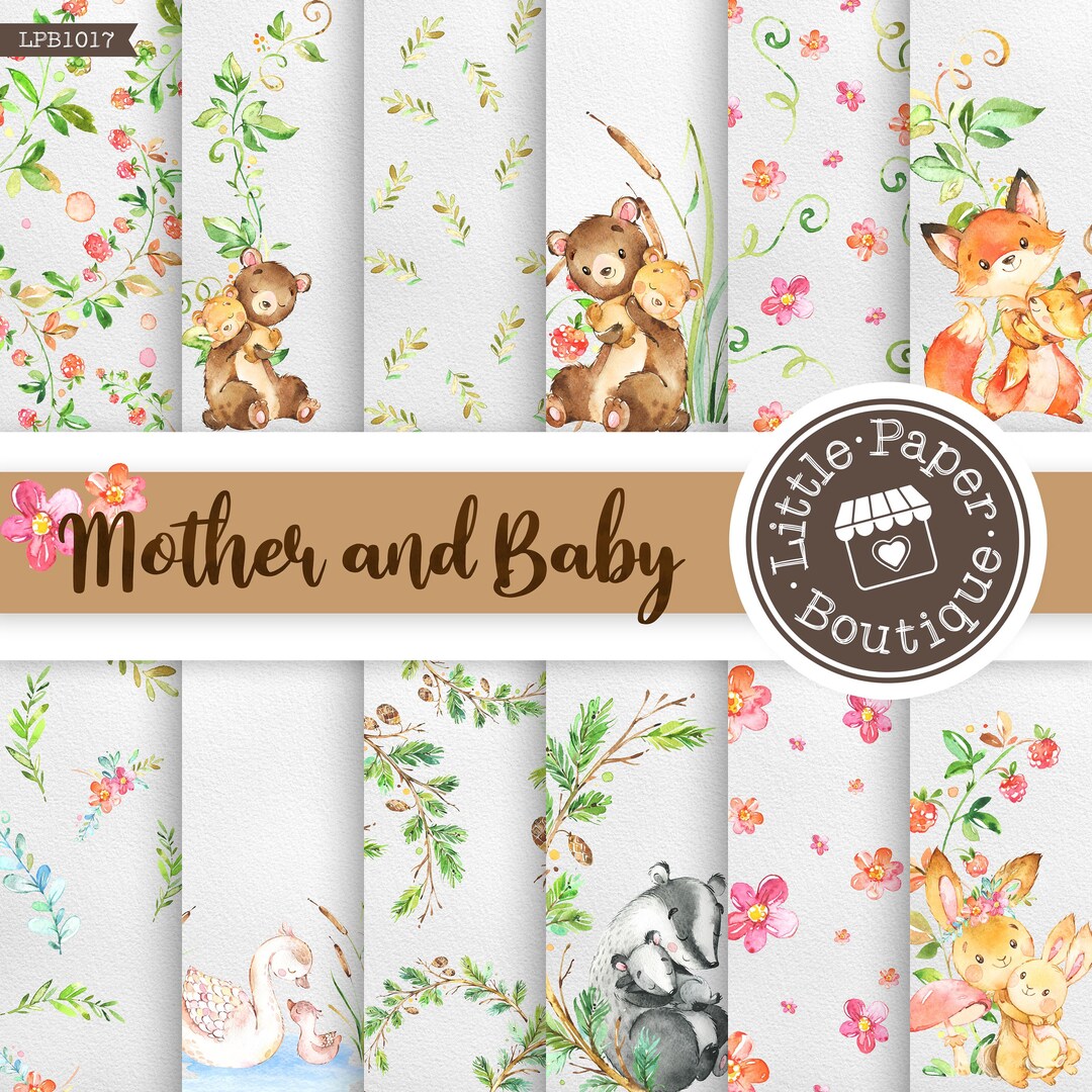Baby Boy Baby Girl Digital Paper, Mother and Baby, Mommy and Me Digital ...