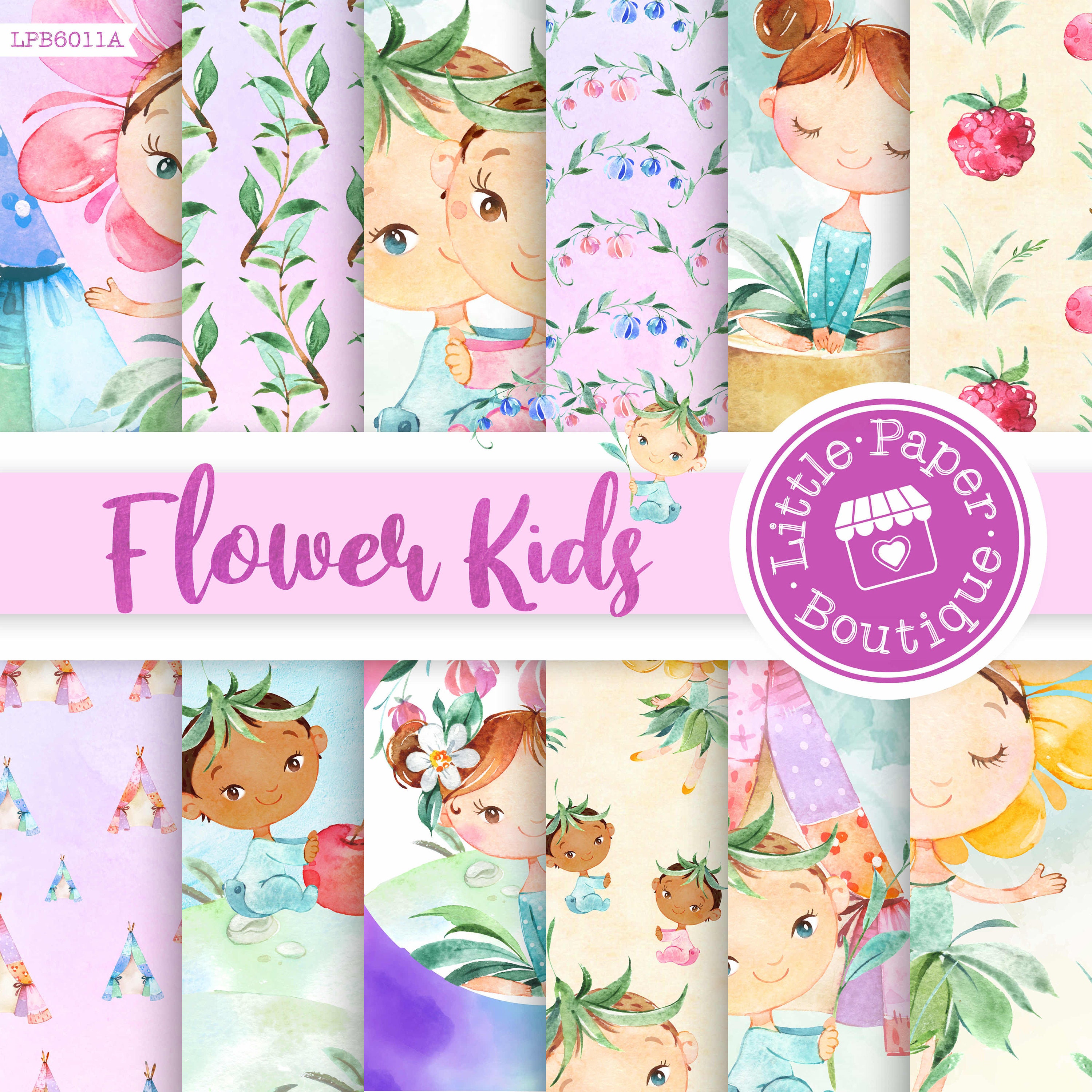Flower Roses Girl Digital Paper Pack Spring Watercolor - Etsy