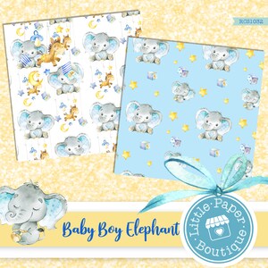 SEAMLESS Blue Elephant Baby Shower, Mint and Gray Elephant Baby Shower ...