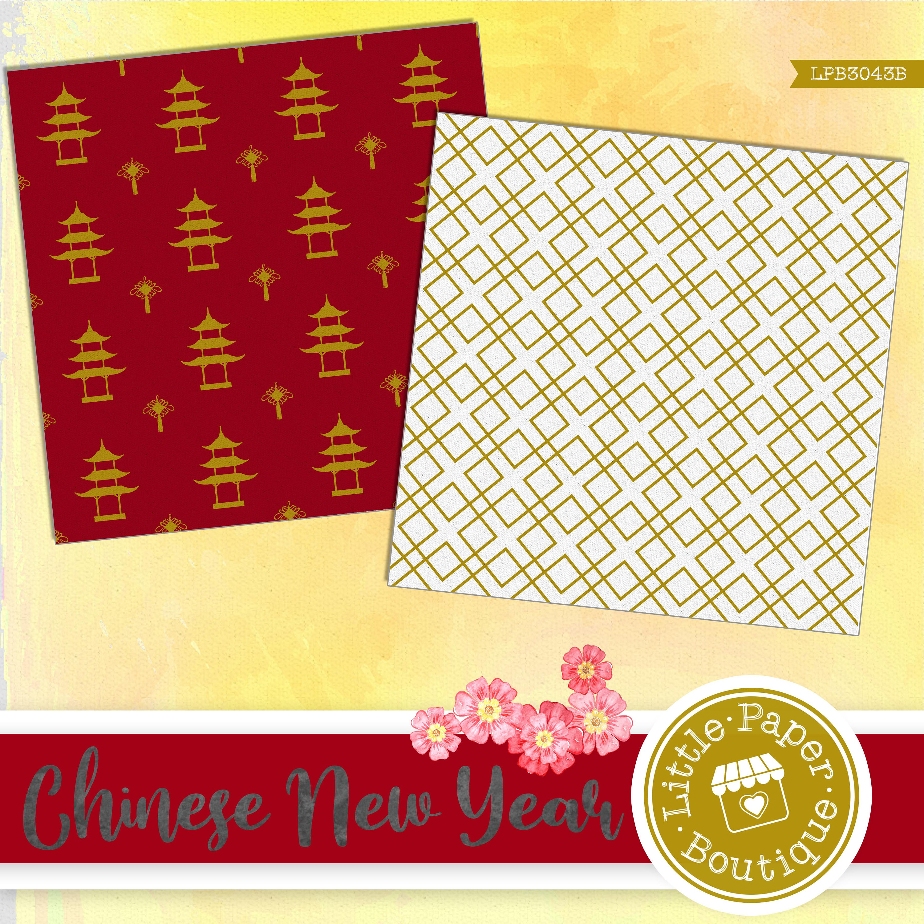 Vintage Chinese Dragon Art Digital Paper Pack. Red & Gold Chinese Paper ...