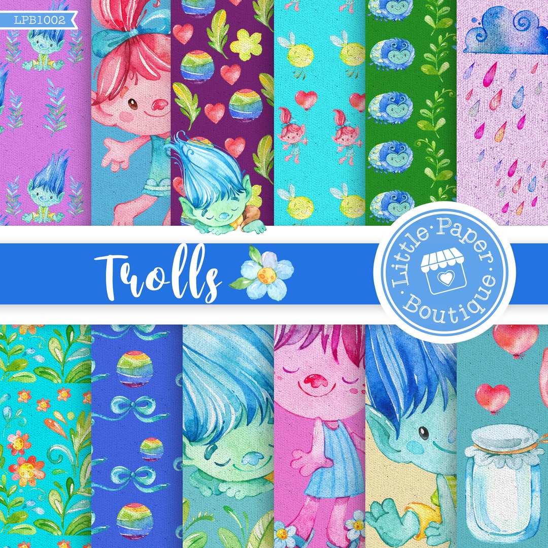 Trolls Digital Paper, Trolls Party, Trolls Paper Supplies, Birthday ...