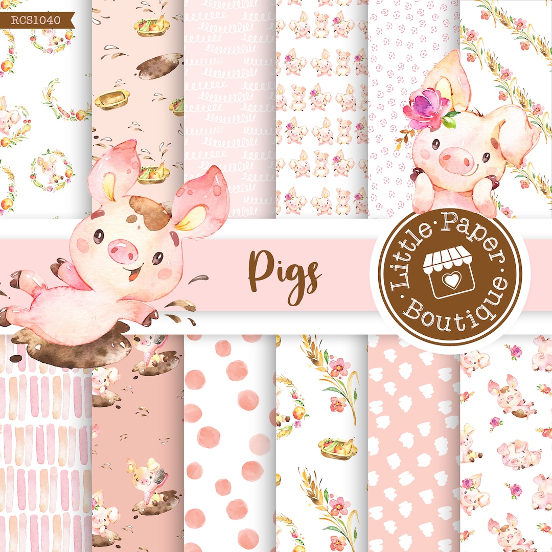 SEAMLESS Pig Piglet Farmland Digital Paper and Clip Art, Farm Animal ...