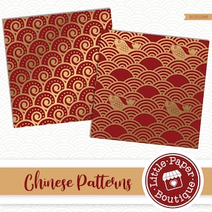 SEAMLESS Vintage Chinese Backgrounds Art Digital Paper Pack. Red Gold ...