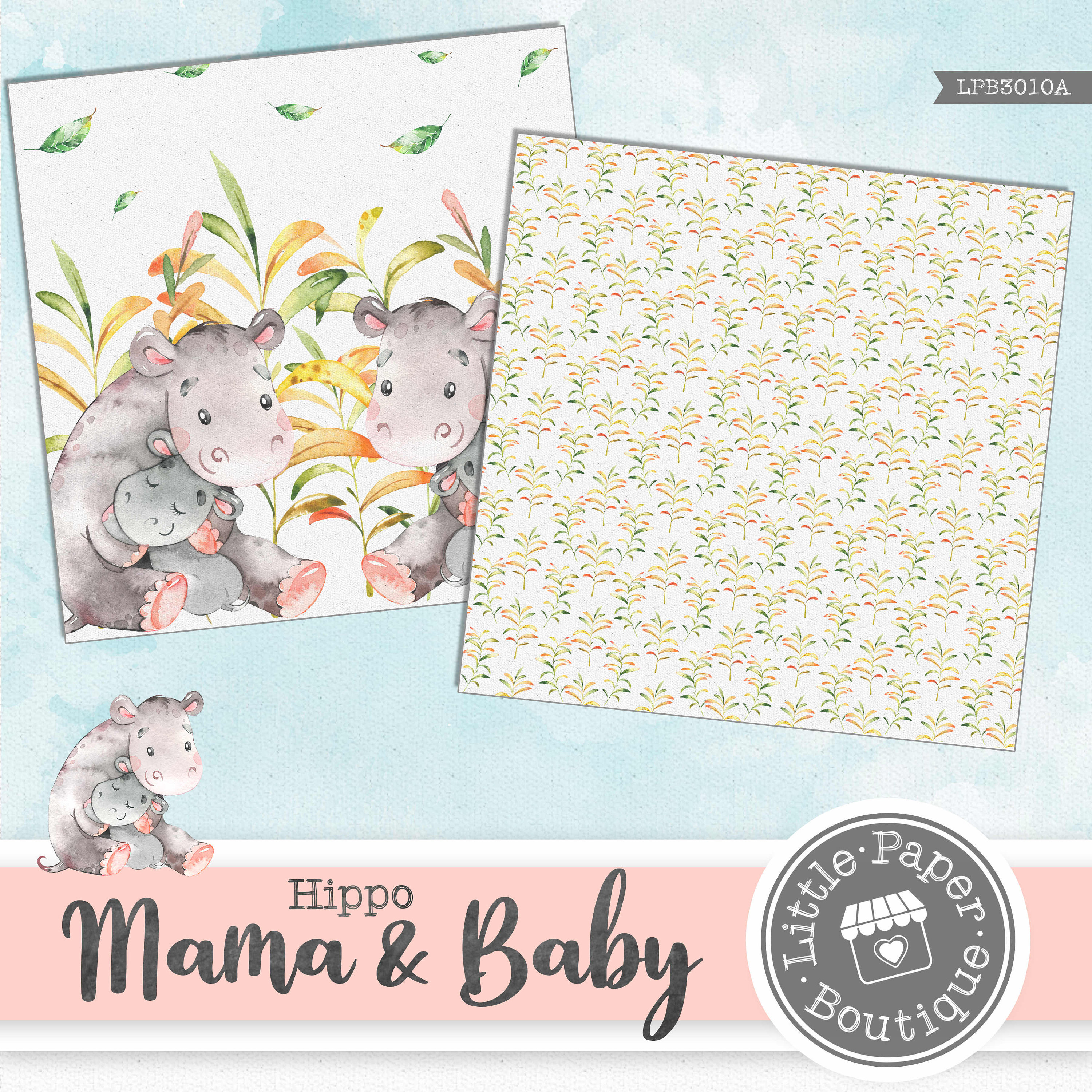 Hippo Digital Paper, Hippo Pattern, Baby Shower, Cute Hippo Paper, Baby ...