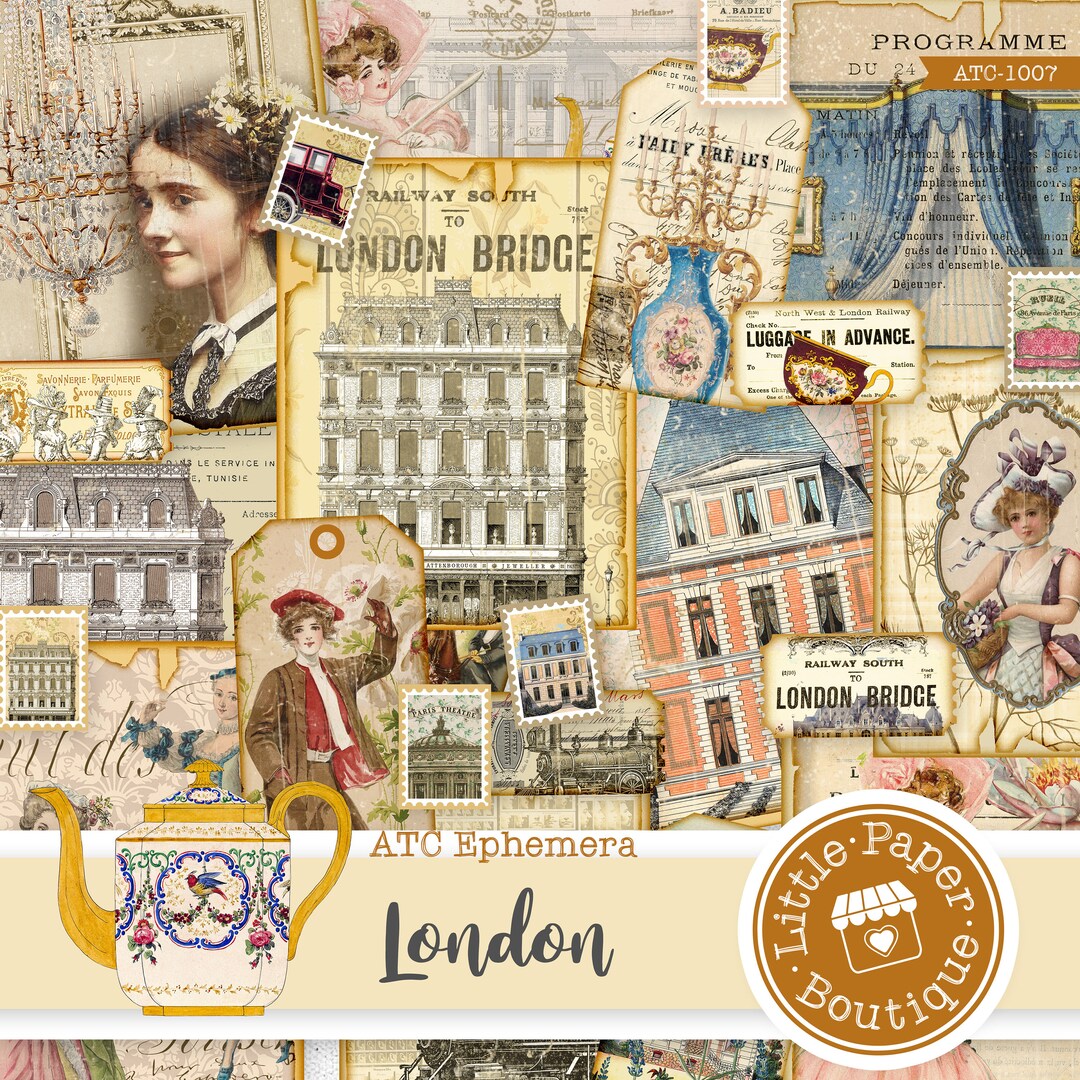 Junk Journal ATC Cards, 8 Vintage ATC, Junk Journal Cards, Ephemera ...