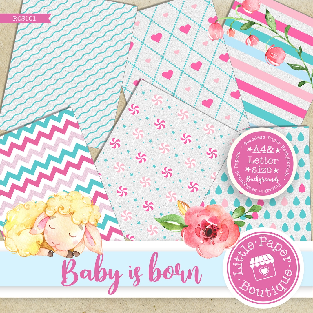 SEAMLESS A4 Letter Baby Girl Digital Paper,baby Presents,baby Shower ...