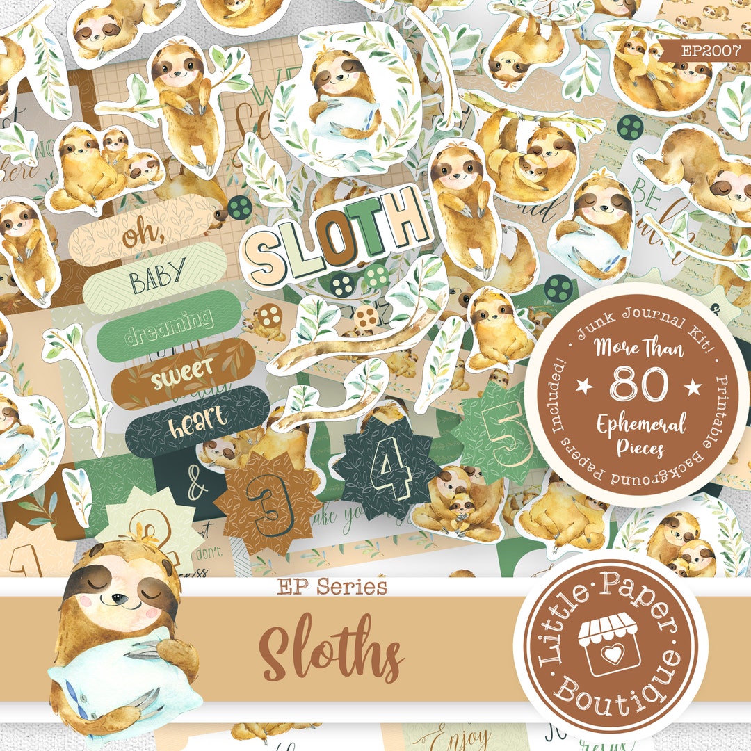 Amazonian Lazy Sloths Digital Printable Paper With Ephemera Elements ...