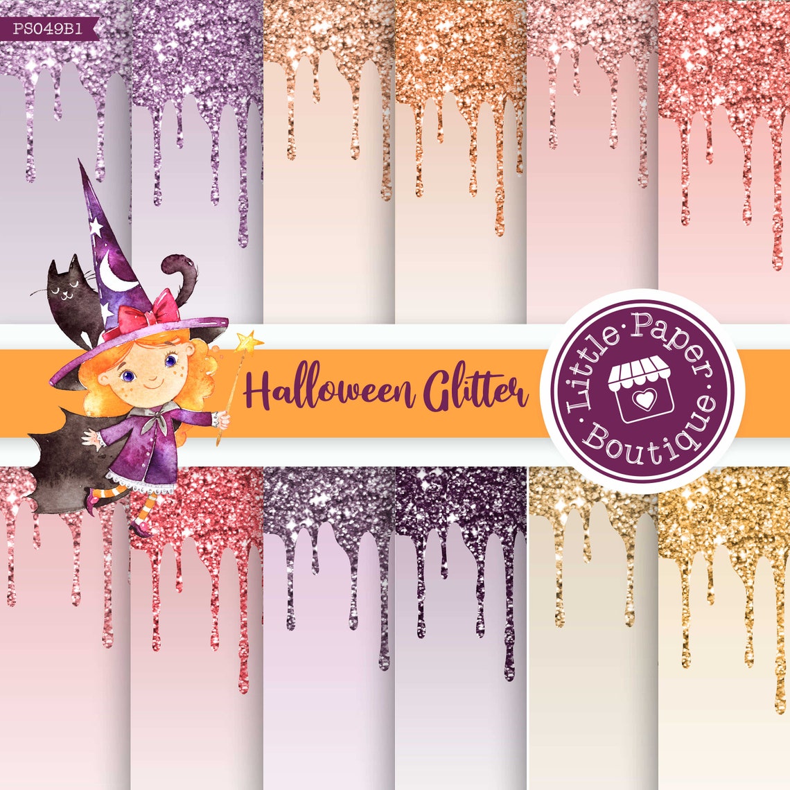 Halloween Dripping Glitter Digital Paper Glitter Backgrounds - Etsy