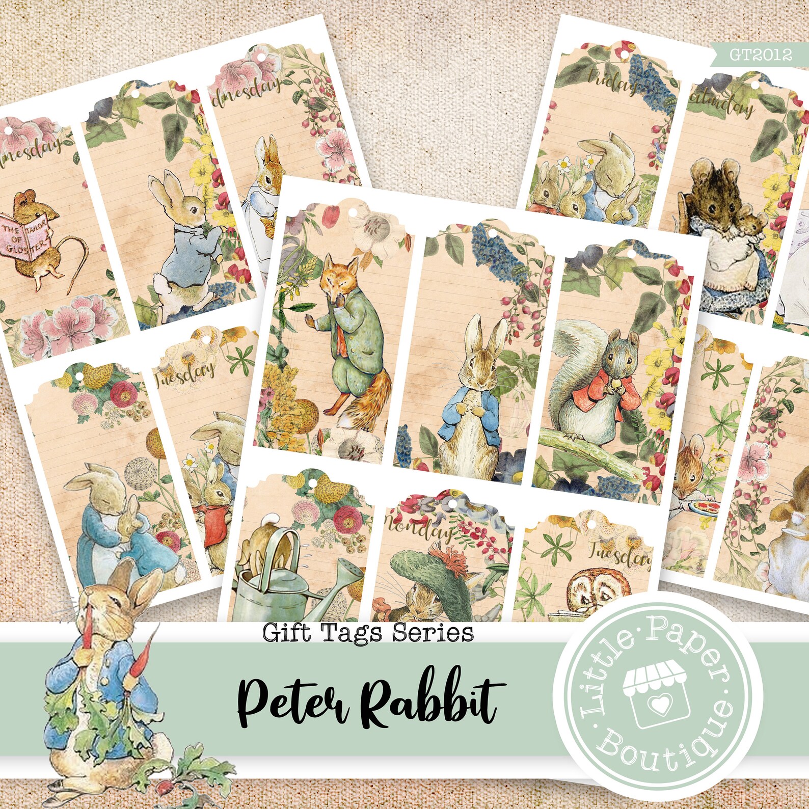 Peter Rabbit by Beatrix Potter Digital Gift Tags Printable, Vintage ...