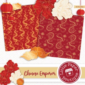 SEAMLESS Vintage Chinese Dragon Art Digital Paper Pack. Red & Gold ...