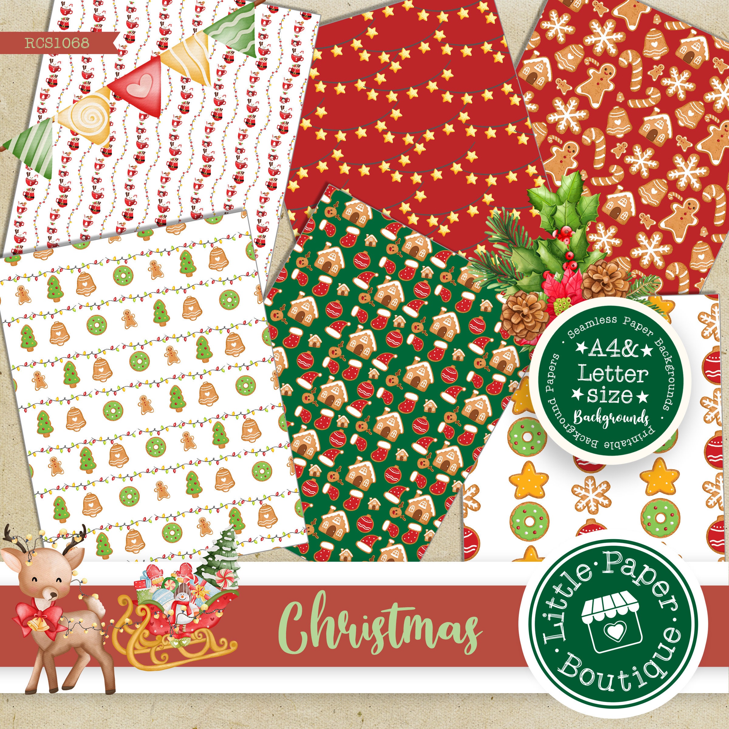 SEAMLESS A4 Letter Vintage Christmas Backgrounds Art Digital Paper ...