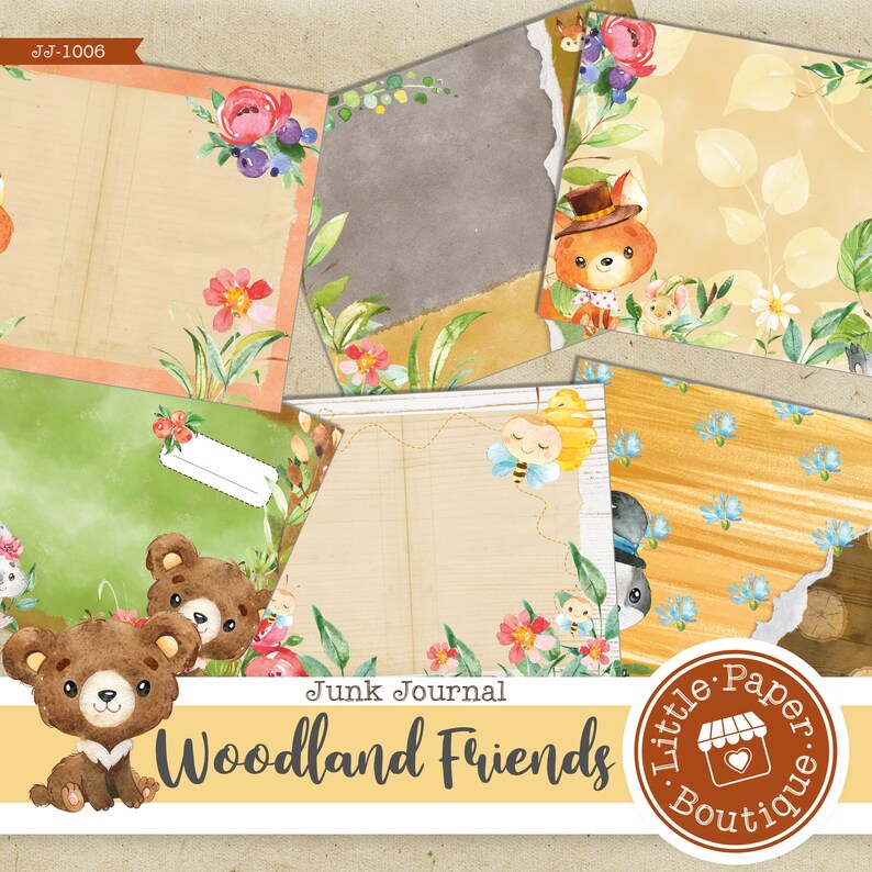 Forest Friends Woodlands Animals Digital Junk Journal Elements - Etsy