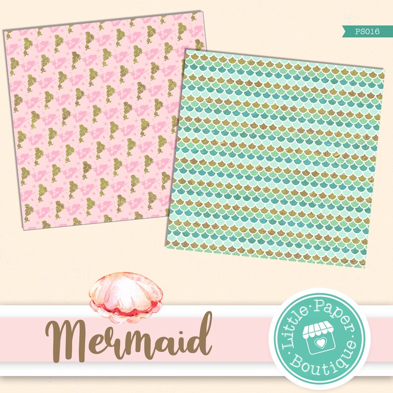 Mermaid Glitter Digital Papers Nautical Papers Ocean Papers | Etsy