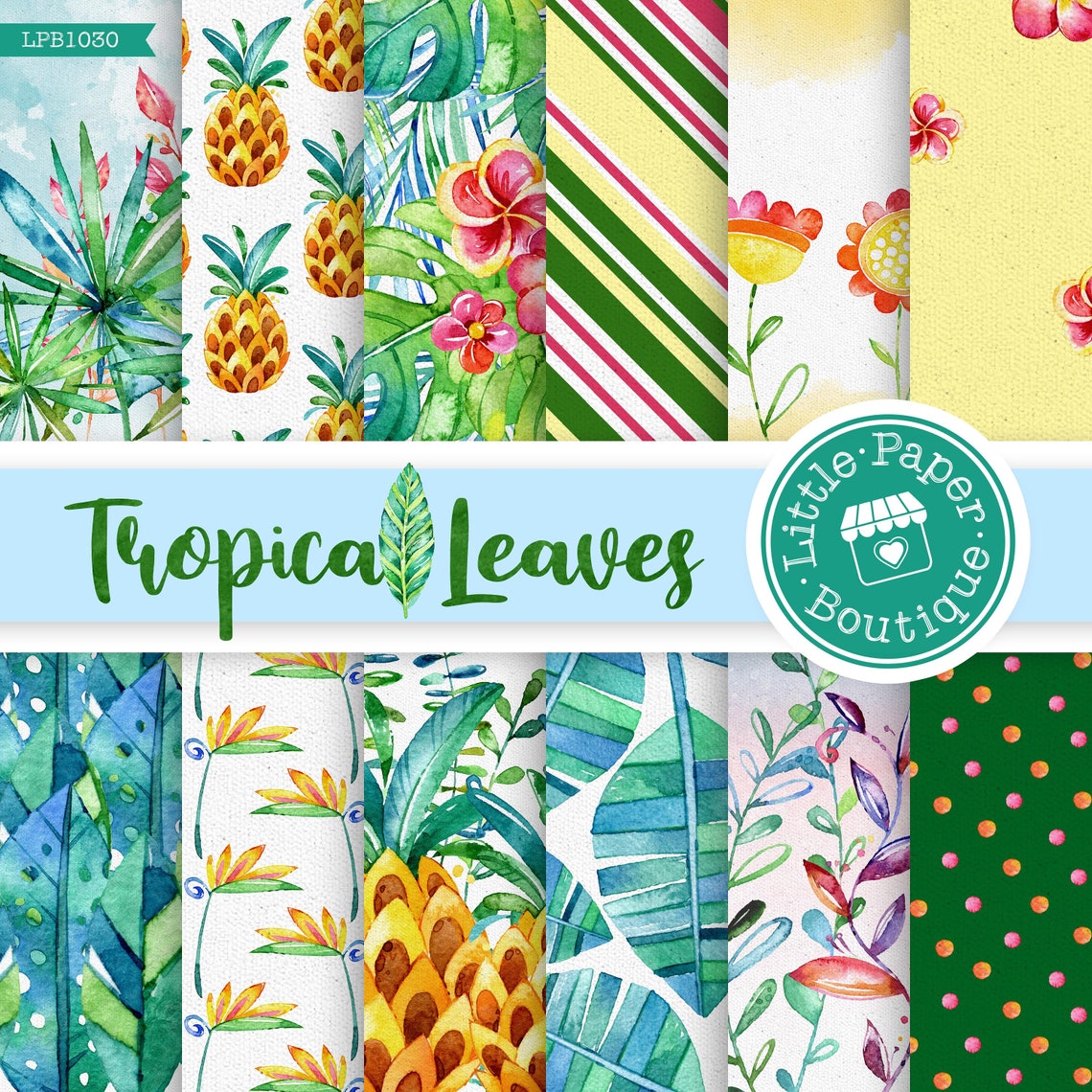 Tropical Leaves Digital Paper Tropical Paper Tropical - Etsy
