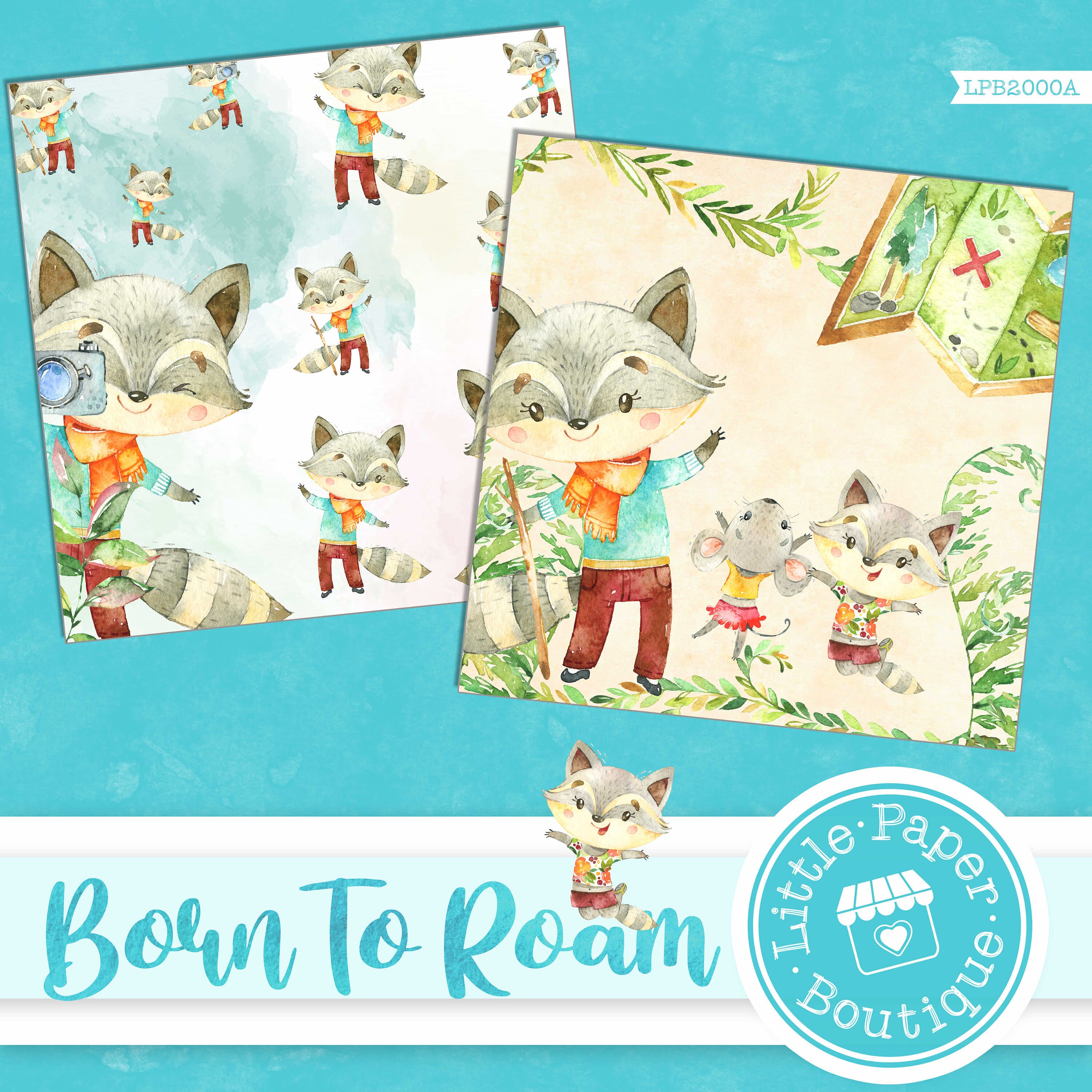 Camping Digital Paper Pack Raccoon Digital Background - Etsy