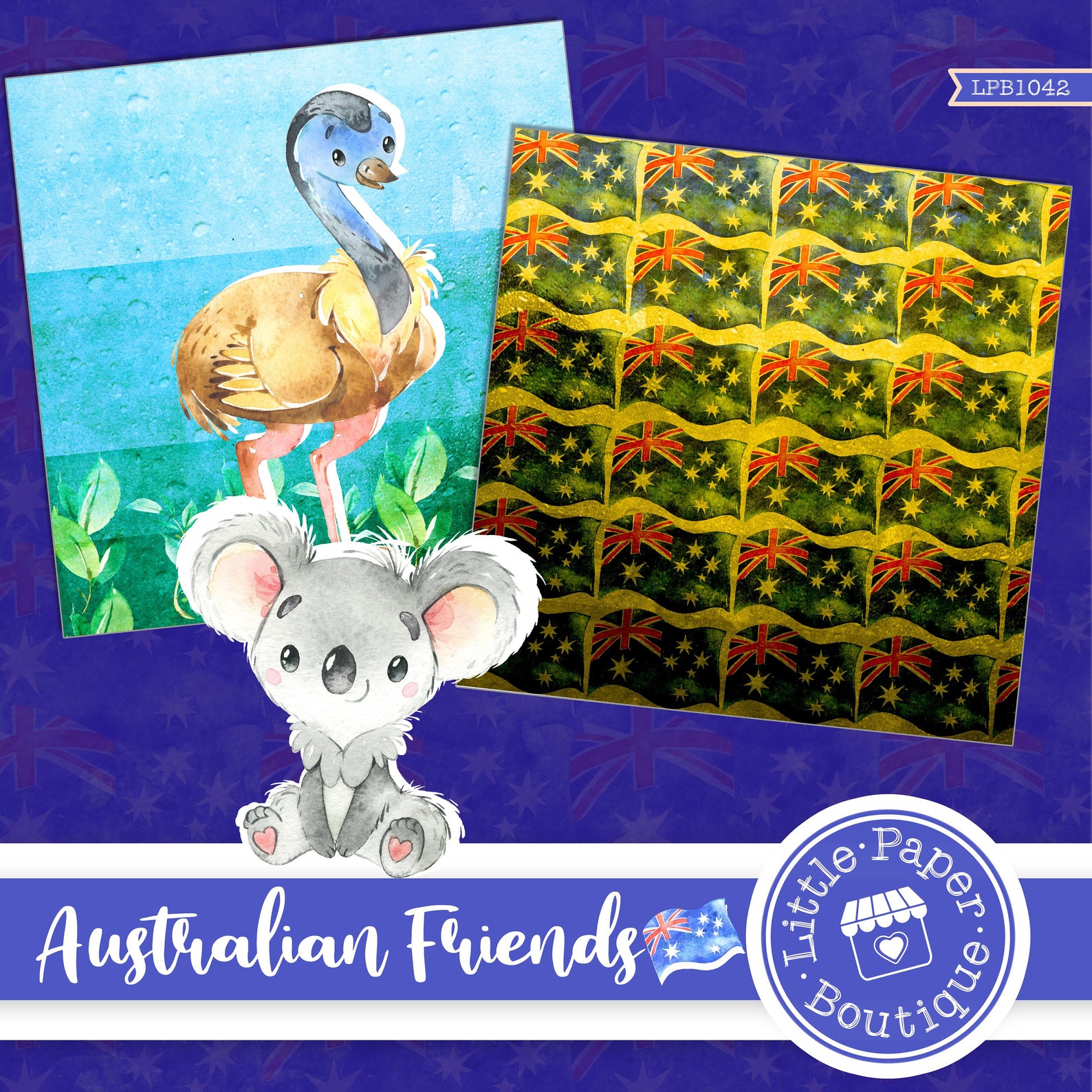 Australian Animals Digital Paper Kangaroo Koala Emu | Etsy