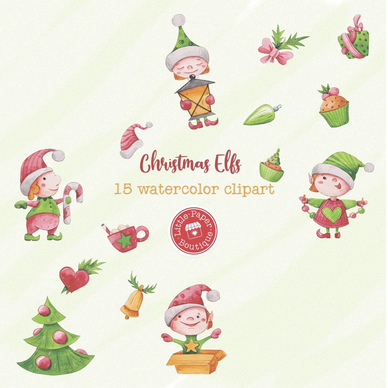 Elf Clipart Christmas Elves Watercolor Elf clipart Santas | Etsy
