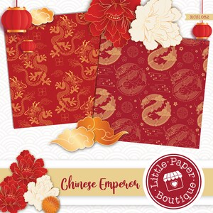 SEAMLESS Vintage Chinese Dragon Art Digital Paper Pack. Red & Gold ...