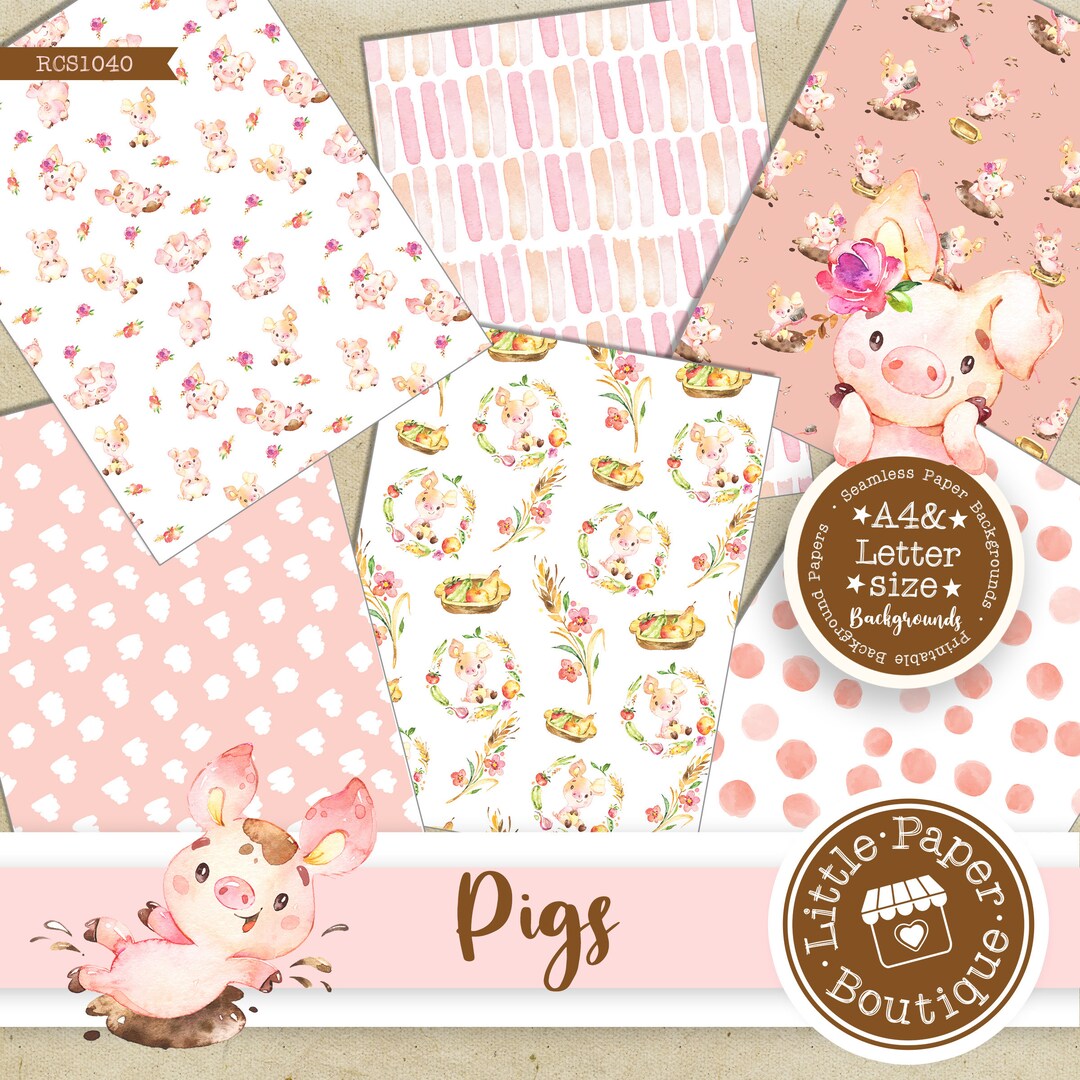 SEAMLESS A4 Letter Pig Piglet Farmland Digital Paper and Clip Art, Farm ...