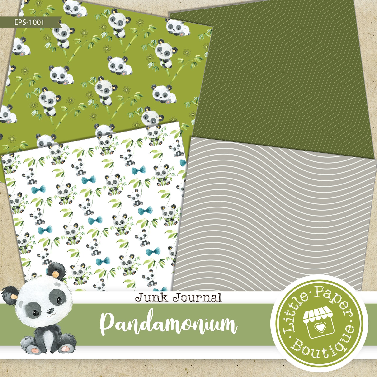 Cute Panda Family Junk Journal Panda Bamboo Forest Background Papers ...