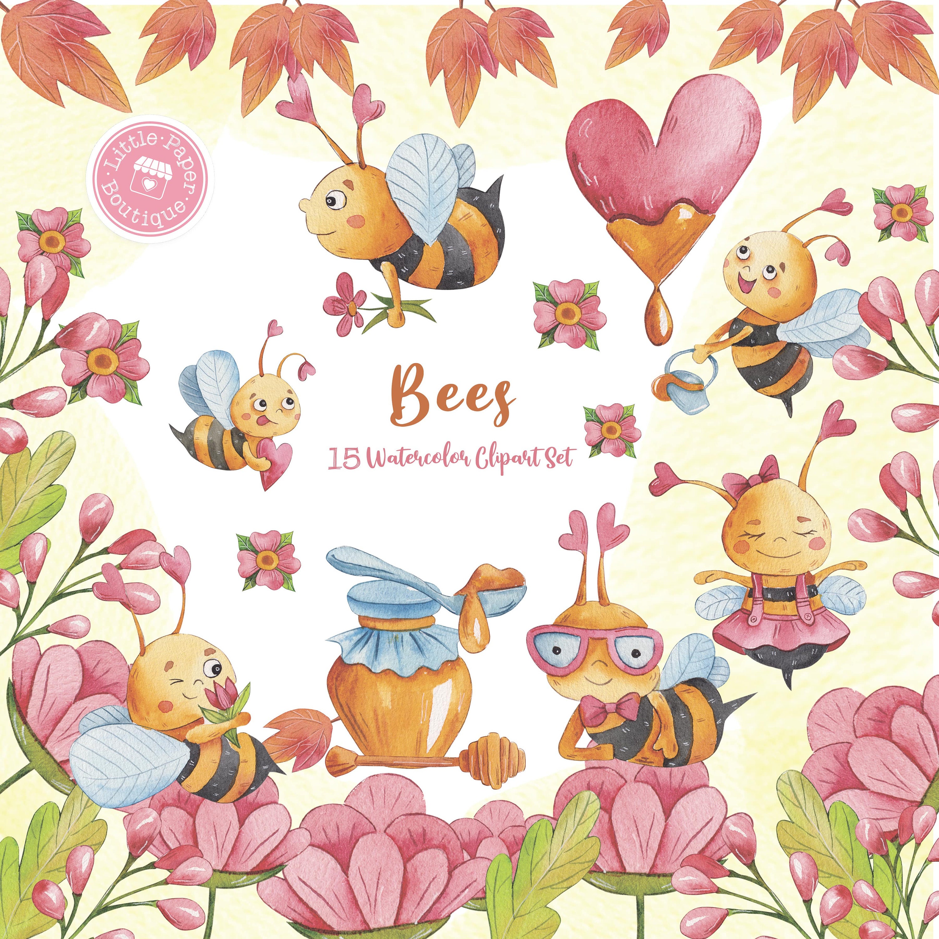 Bumble Bee Clipart Bees Florals Insects Honey Hive Bee - Etsy
