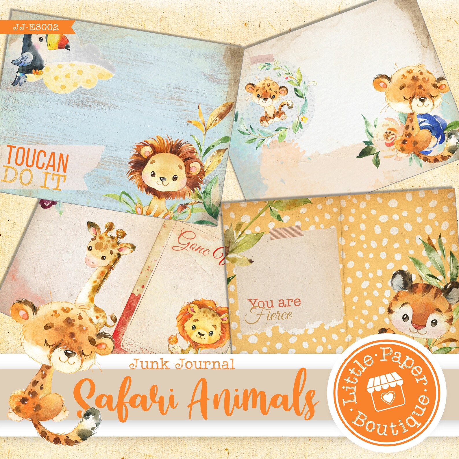 Safari Animals Digital Junk Journal Clipart Backgrounds A4 & - Etsy